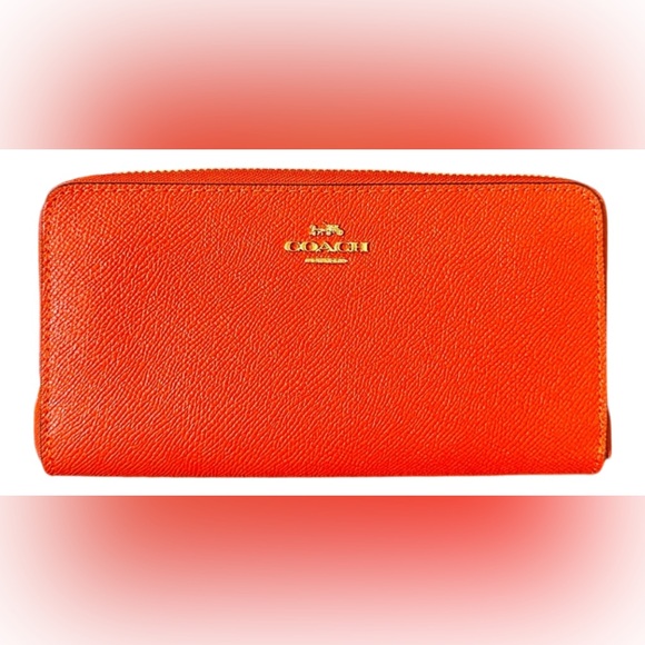 Coach | Bags | Coach Long Zip Around Wallet Blood Orange Pebbled ...
